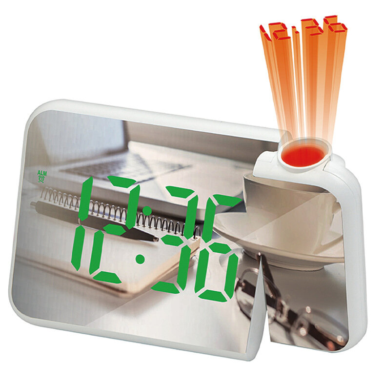 Креативные электронные часы с зеркальным экраном для трансграничной торговли, с большим LED-дисплеем, проекцией, двойным питанием (USB и батарея), умным отображением температуры и влажности.