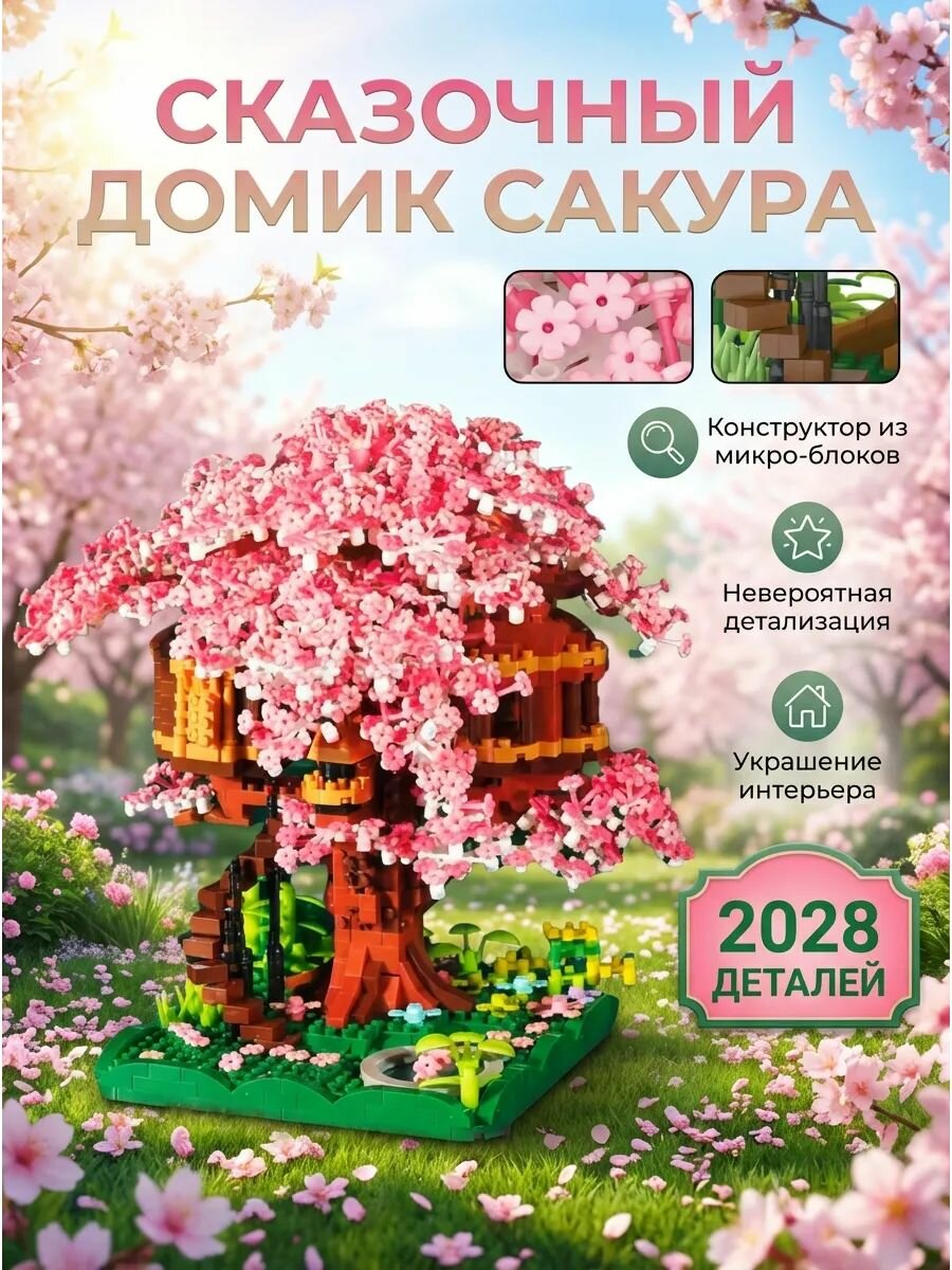 Конструктор "Домик на дереве", микро-блоки, 2000 деталей, подсветка