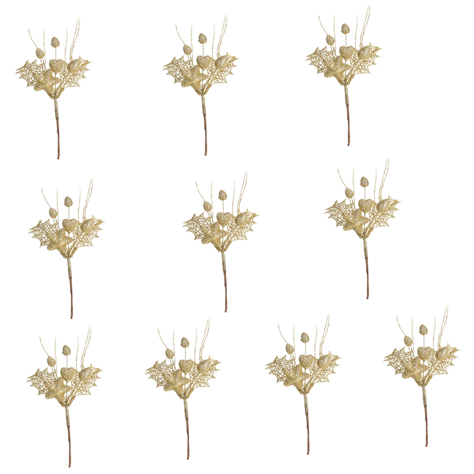 10 шт Золотые веточки с ягодами для рождественской елки и праздничных украшений