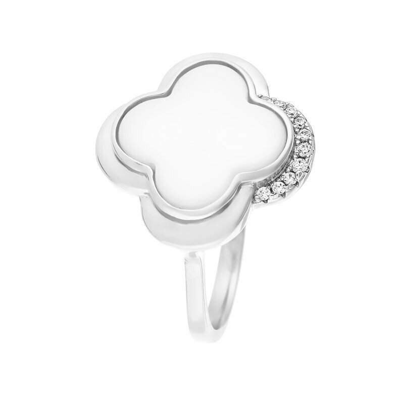 Кольцо, серебро, 925 проба, фианит, керамика