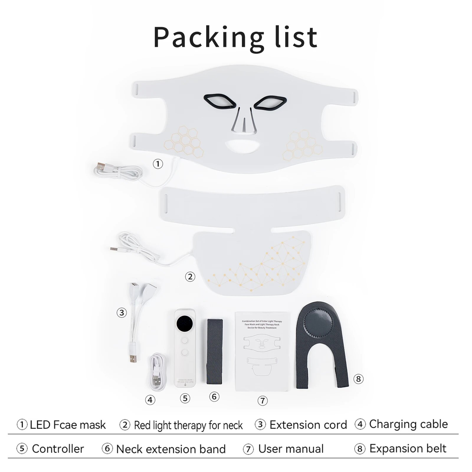 Маска для лица и шеи LED с красным светом, 2 в 1 White Mask