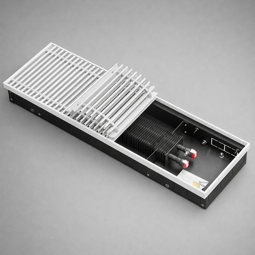 Внутрипольный конвектор Techno Usual KVZ 200-65-0600/9016 с решеткой - RRA цвет белый /водяной/встраиваемый/