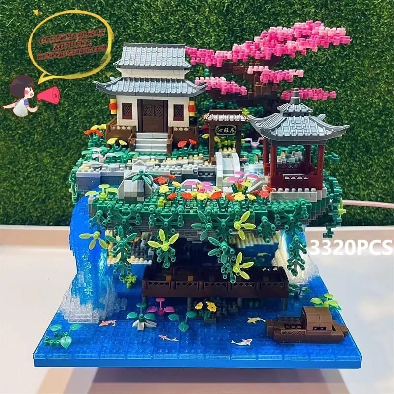 Пластиковый 3D-конструктор CONUSEA Китайская Пагода, сборная архитектурная модель сада из мини-блоков для интерьера с подсветкой и USB-кабелем, 3320 деталей(Поставляется без цветной коробки)