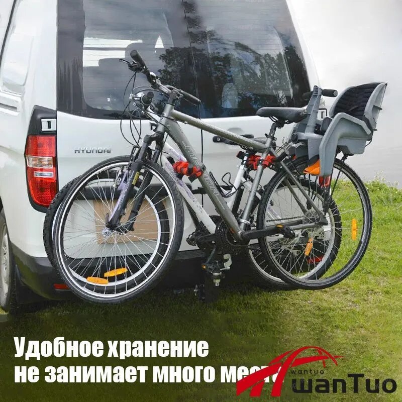Велобагажник на автомобиль для 3 велосипедов, черный, красный, для фаркопа — фото 1