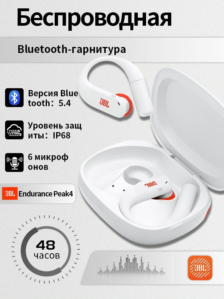 JBL Endurance Peak4 Беспроводная спортивная Bluetooth-гарнитура Белый
