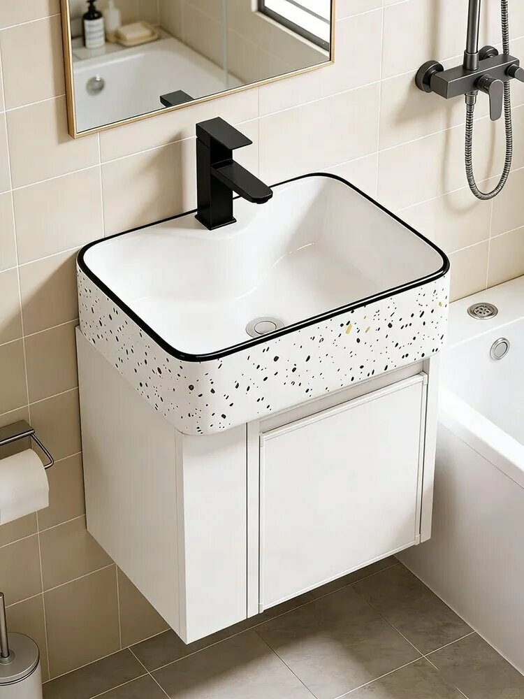 Раковина для ванной подвесная, раковина в ванную, керамический материал, с полкой для хранения