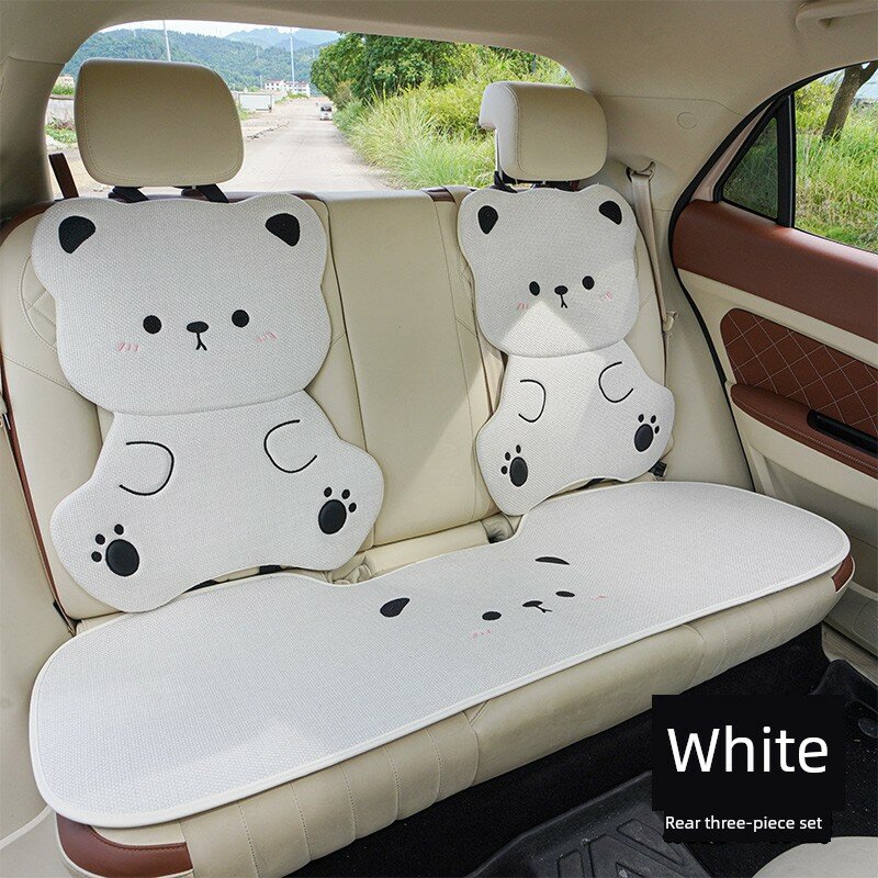 Льняной комплект из трех предметов для задних сидений автомобиля, белый универсальный чехол
