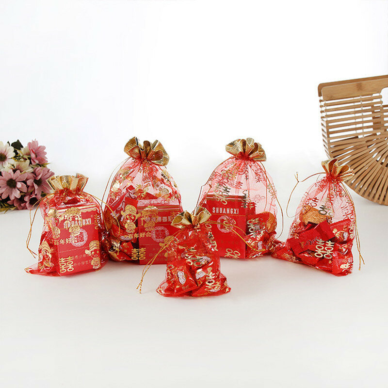 Свадебные мешочки для конфет с золотой каймой, 50 шт, большой размер 17x23 см, элегантный дизайн