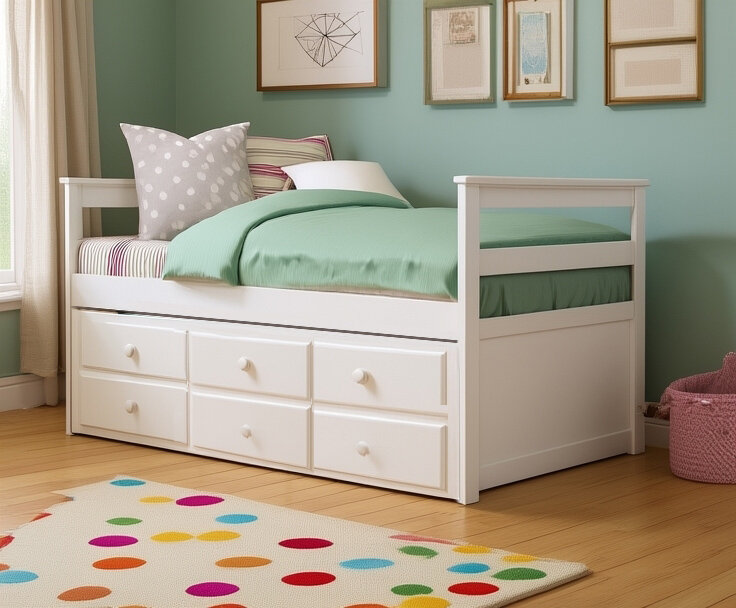 Кровать для 2-х детей выкатная бриз 90х190 белая из массива