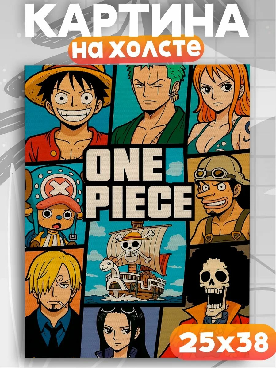 Картина на стену Ван пис One piece, на подрамнике, 1шт, 38х25 размер.