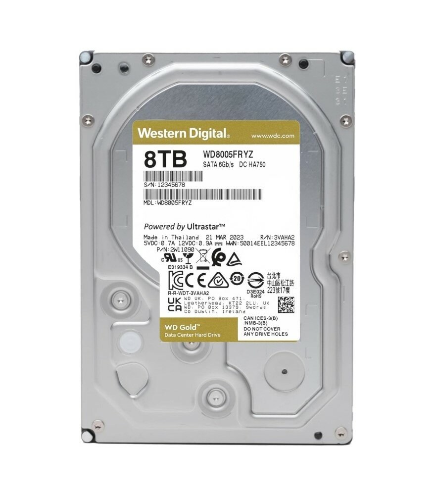 Жесткий диск Western Digital WD Gold 8 ТБ, SATA, WD8005FRYZ