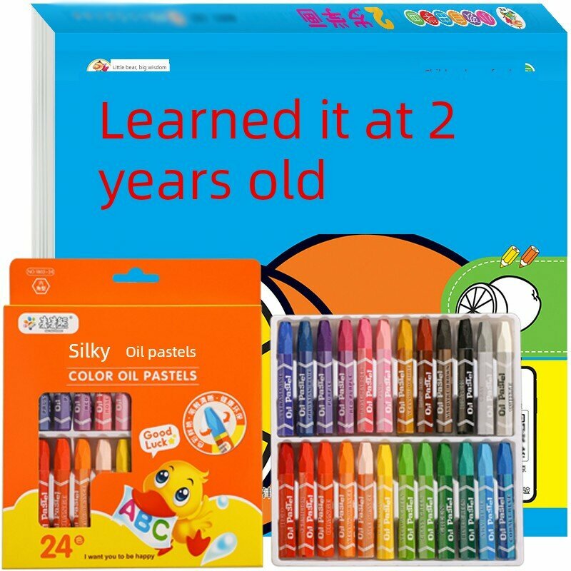 Образовательная книга для рисования для 2-летних детей с 24 масляными мелками, набор для раскрашивания в дошкольном