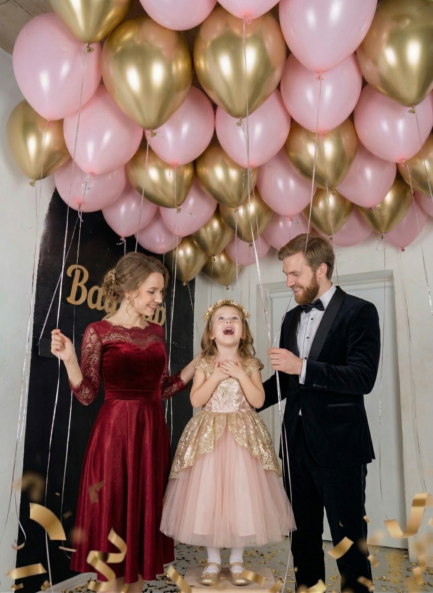 Набор гелиевых шаров, под потолок, 23 шт, розовый, золотой, уже надутые