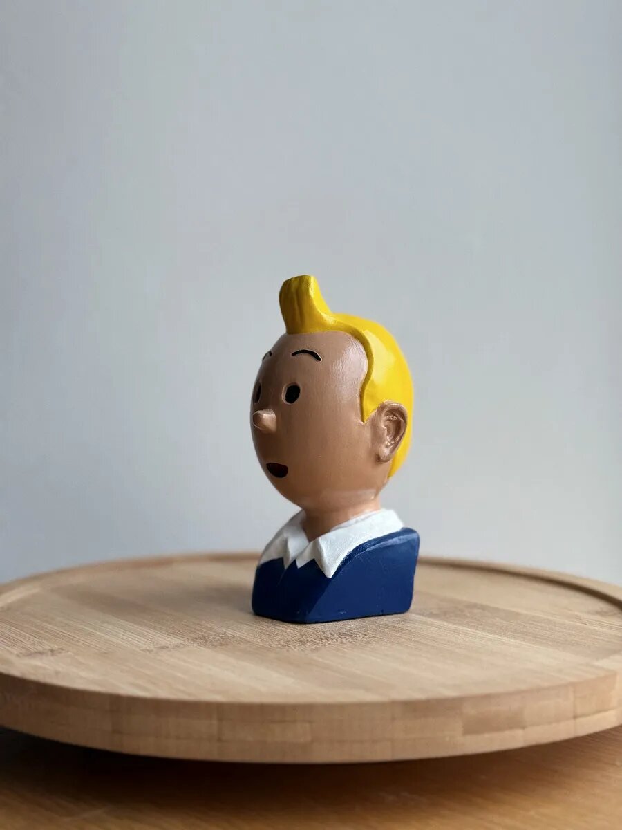 Статуэтка Тинтин, 12 см, из гипса, ручная работа, в цвете, бюст — фото 1
