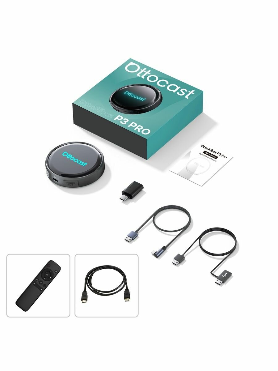 OTTOCAST P3 PRO AI Box: Android-приставка для авто, Wireless CarPlay, Android Auto, HDMI, 4G LTE, для VW, Toyota