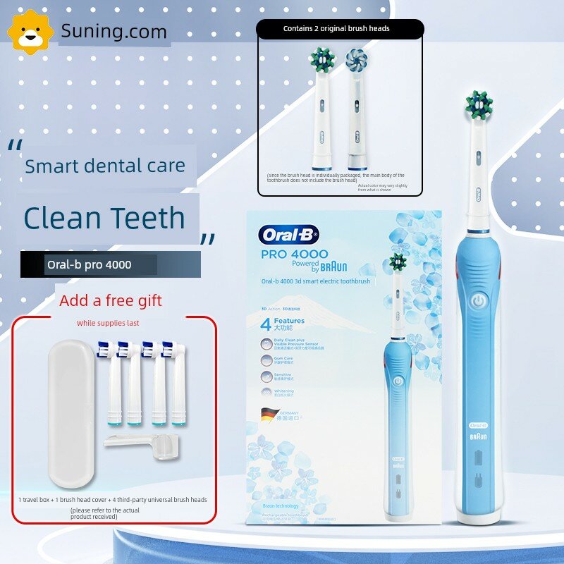 Электрическая зубная щетка Oral-B для взрослых P4000 с функцией глубокой очистки, 3D-звуковой технологией и круглой