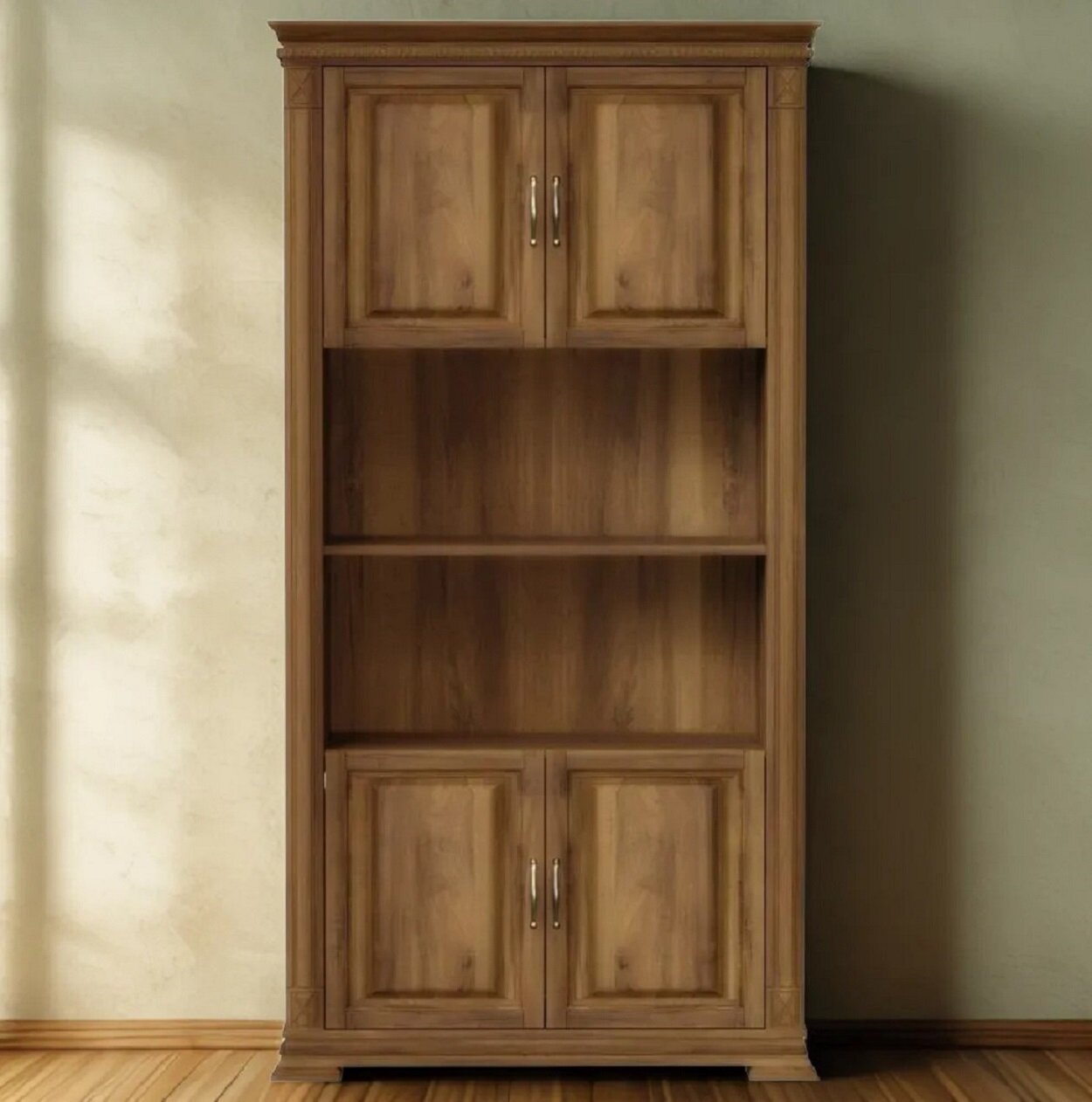 Стеллаж комбинированный из массива сосны Верди 114, 100x45x190 клас. орех 2