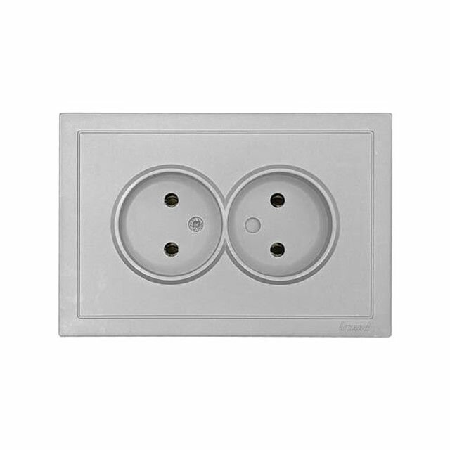 Розетка 2 пост LEZARD Zima c/з ПБТ серый матовый, 250В, 16А, пластик, Китай