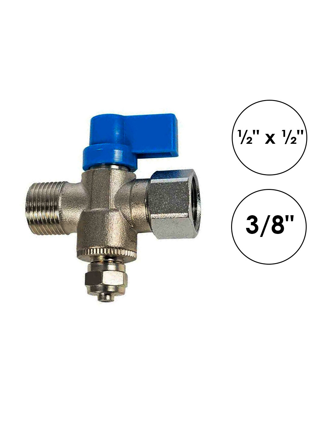 Тройник для подключения фильтра с шаровым клапаном 1/2"х1/2"х3/8" узел подключения к водопроводу