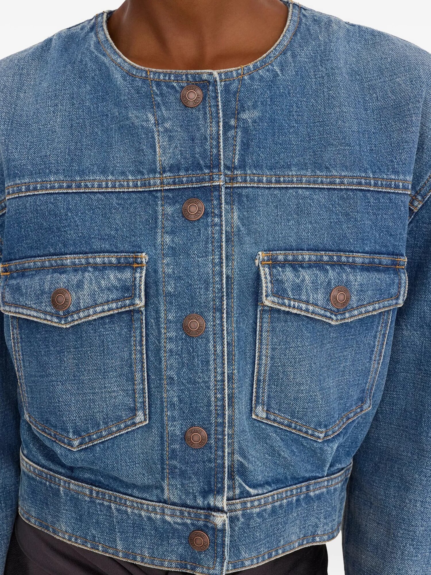 Куртка Chloe Collarless patch-pocket denim jacket, размер 38, синий — фото 1
