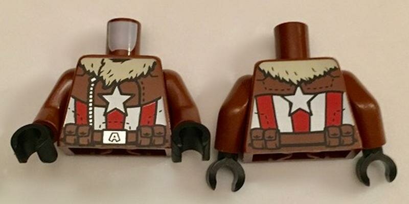 Деталь Lego 973pb2764c01 Torso Bomber Jacket with Tan Fur Collar, White Star, Red and White Stripes Pattern / Reddish Brown Arms / Black Hands
