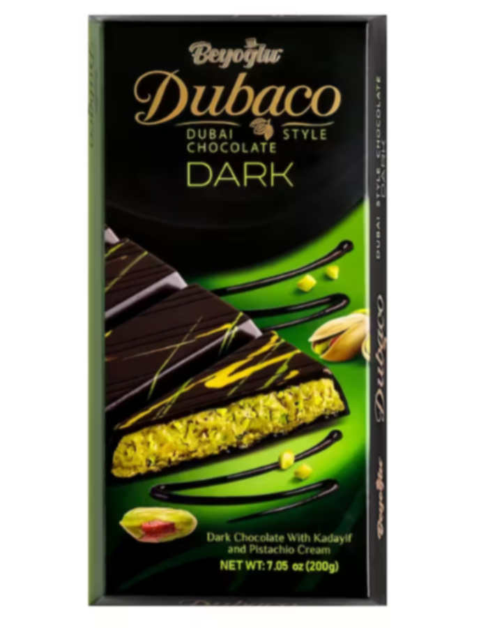 Дубайский шоколад с фисташковой начинкой, оригинальный вкус без марципана в темном шоколаде 200 г. Турция