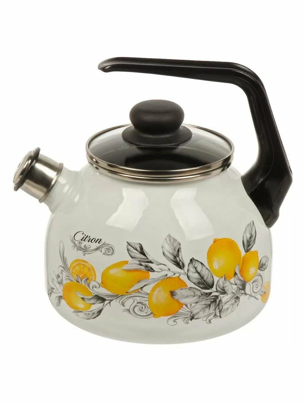 Чайник сталь, эмалированное покрытие, 3 л, со свистком, ручка пластиковая, Appetite, Citron, индукция, 4с209я