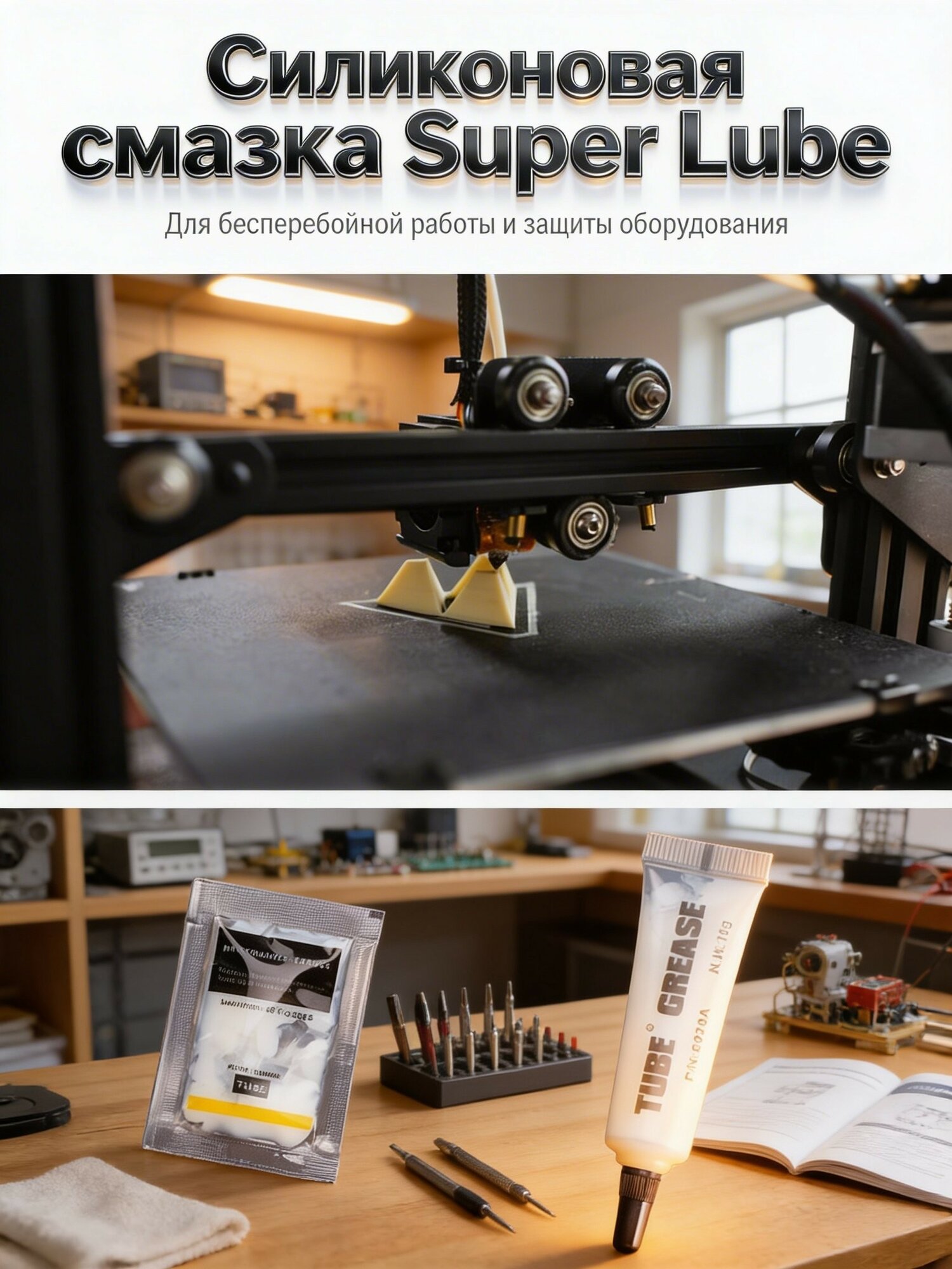 Силиконовая смазка Super Lube, для установки уплотнительных колец и обслуживания механизмов принтеров 3g 10g