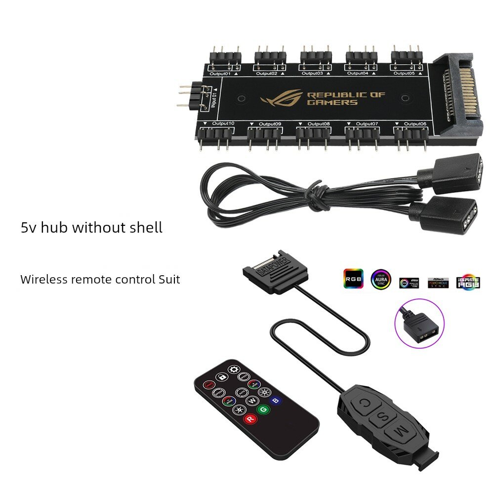 Компьютерный светящийся синхронизированный кабель-концентратор «десять в одном» с подсветкой ARGB, блоком питания SATA