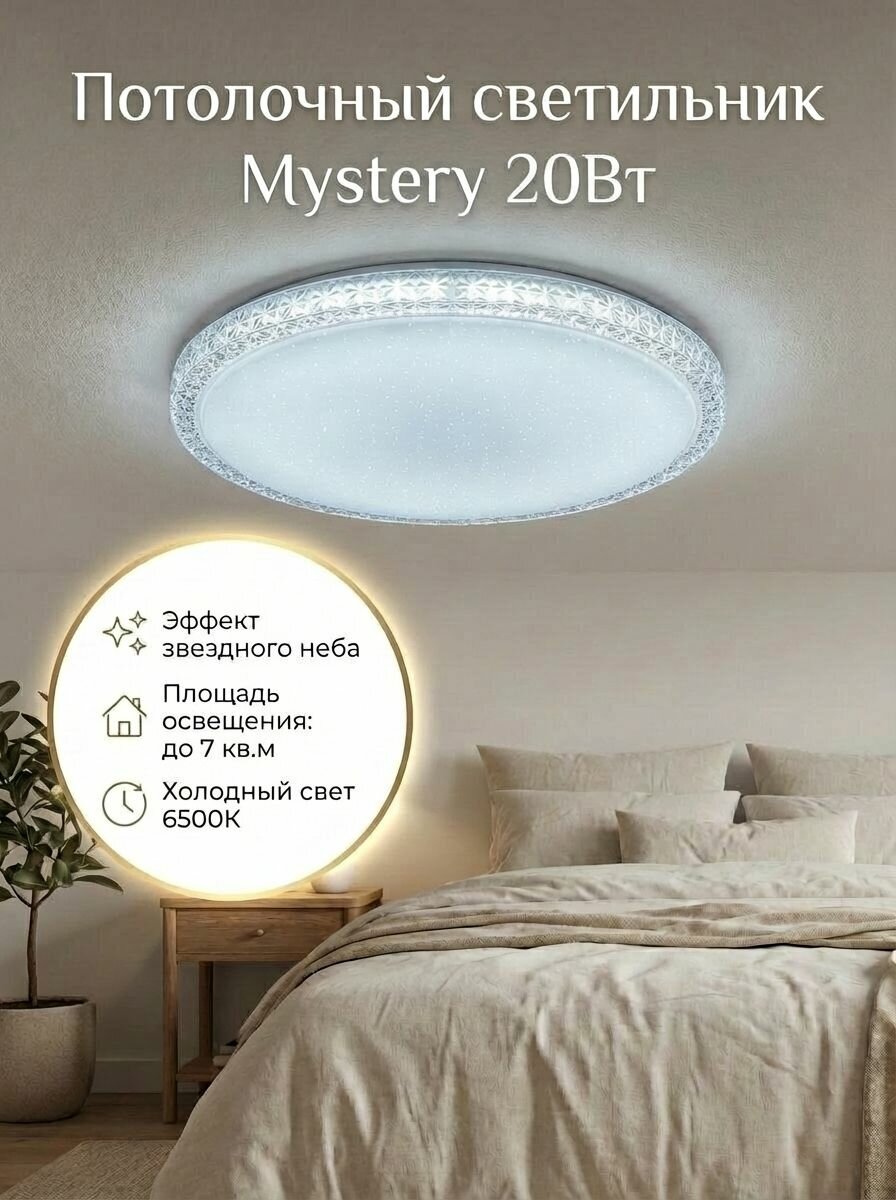 Светильник потолочный светодиодный накладной Mystery 20Вт люстра потолочная круглая для кухни, спальни, детской, гостиной, прихожей, санузла LEEK