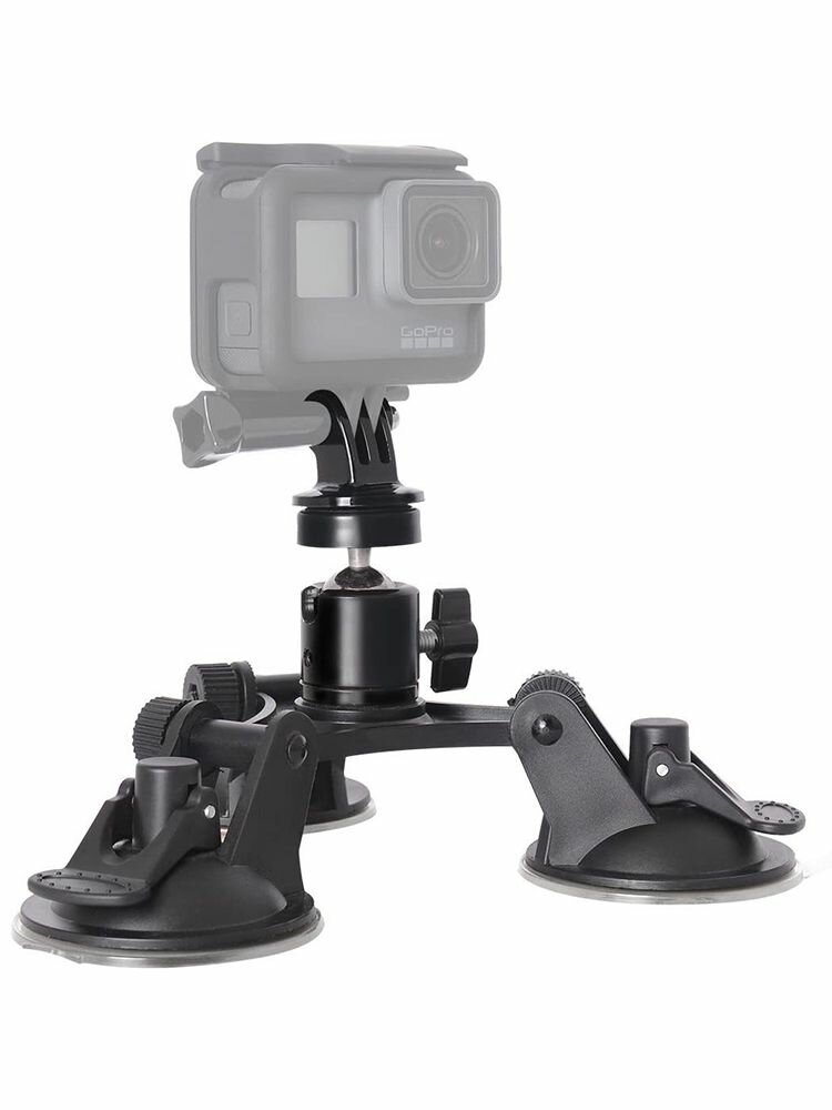 Крепление-присоска для экшн-камер в автомобиль и на стекло — присоска ?7 см, длинный винт, адаптер штатива, чехол