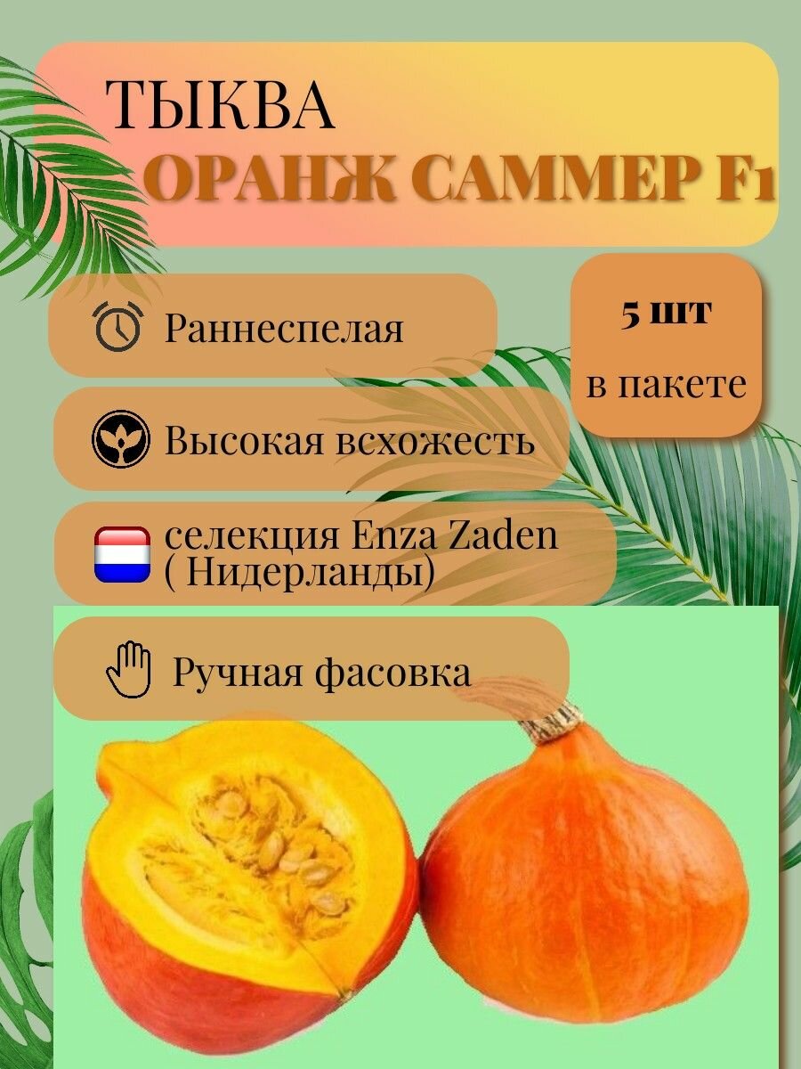 Семена тыквы Оранж Саммер F1, раннеспелая, самоопыляемая, сладкая 5шт