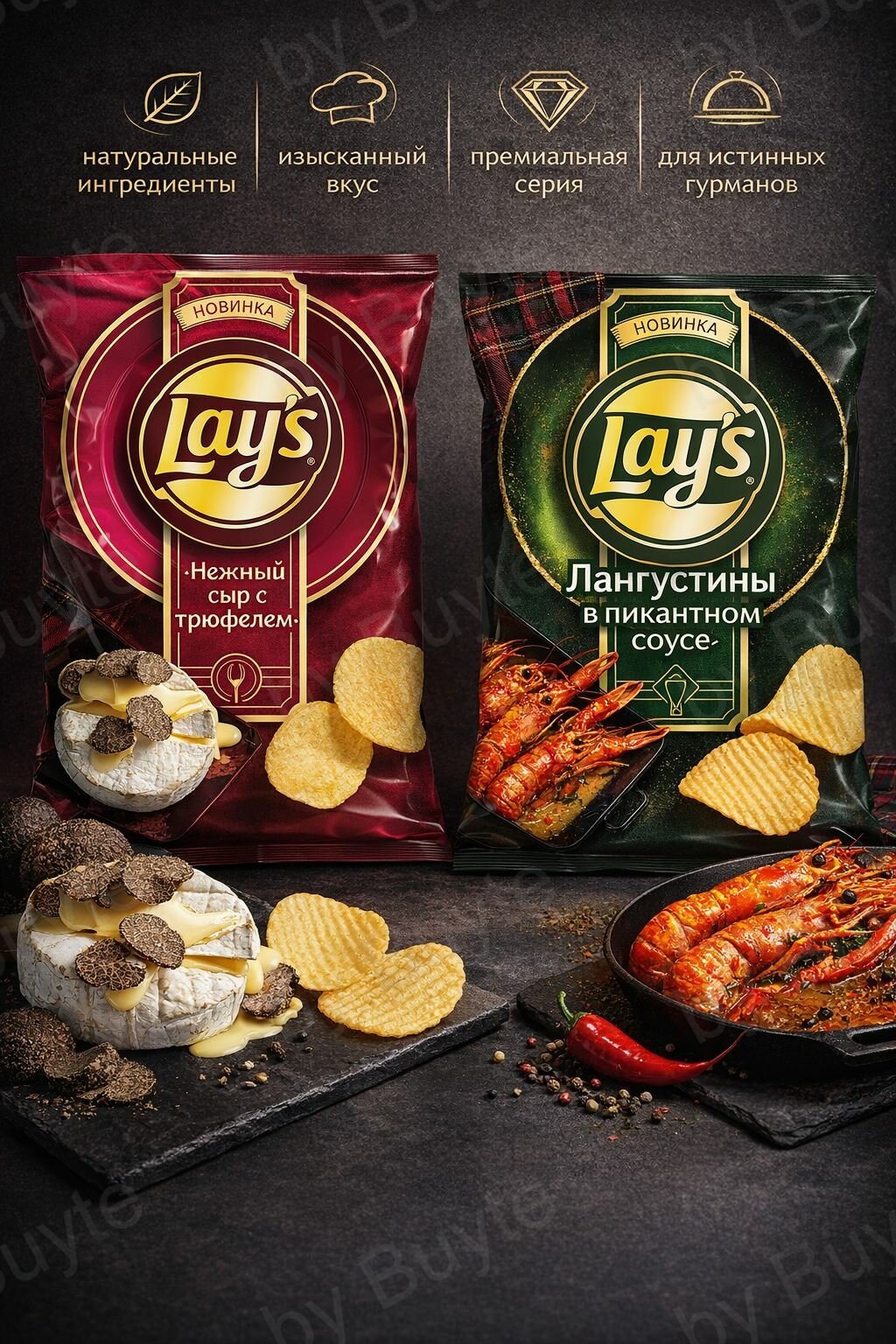 Чипсы картофельные Lay's/ Супер-комбо/Лейс Рифленые/ Лангустины в пикантном соусе/ Нежный сыр с трюфелем, 2 по 93г