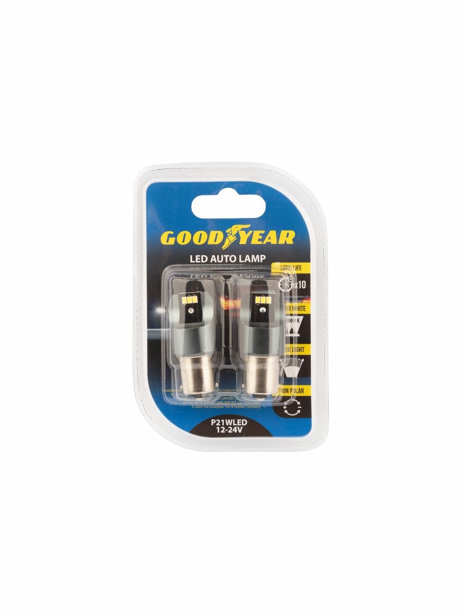 Светодиод 12V 21W (поворот, стоп) 1 конт. (P21W / BA15s) 12 24V (Goodyear) 2шт. Блистер
