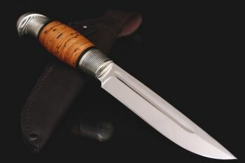 Нож туристический, охотничий/Нож "Финский" клинок 95х18. Рукоять мельхиор, береста.