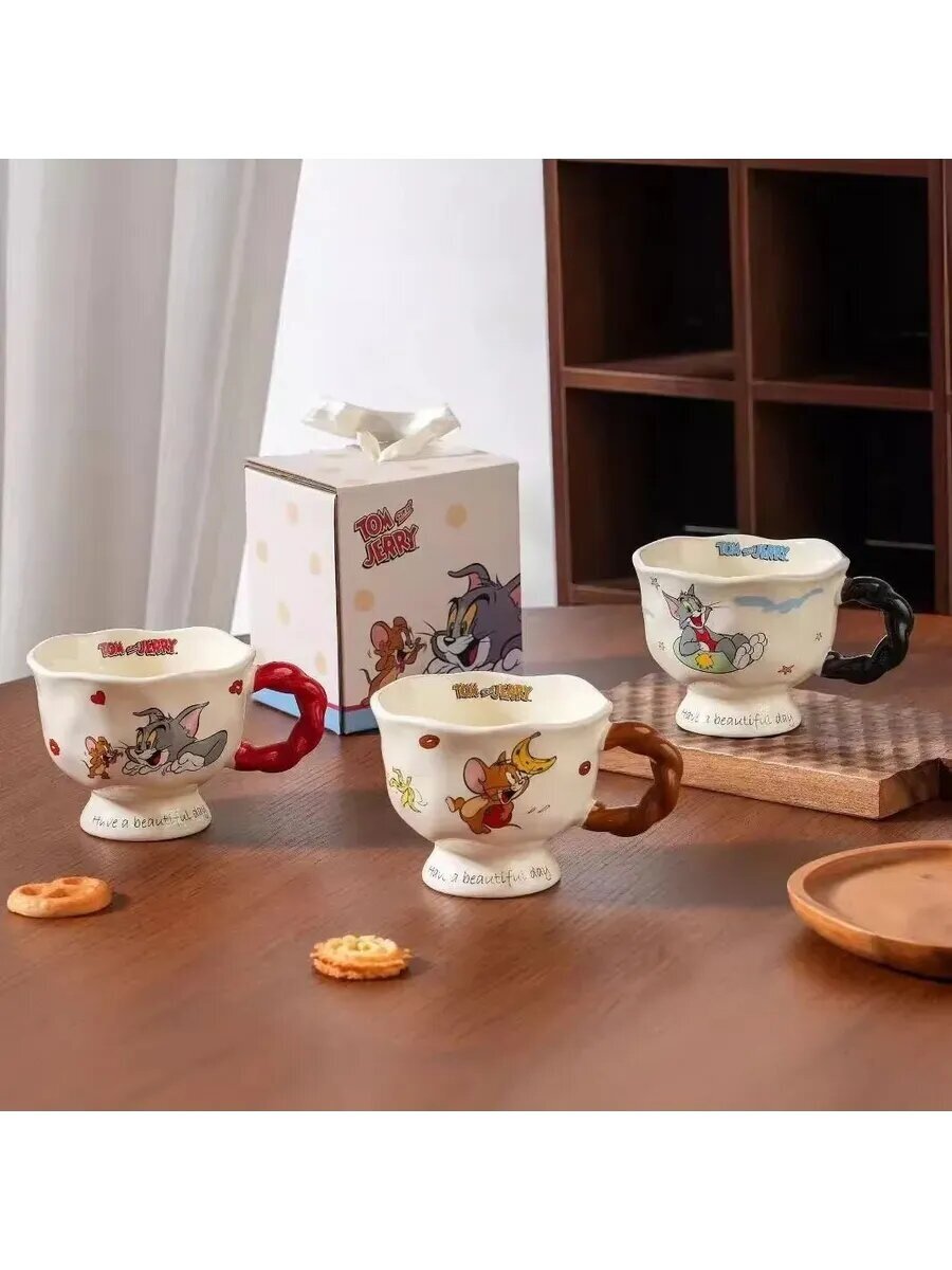 Милая мультяшная чашка с котом и мышкой, драгоценная офисная керамическая кофейная чашка для девочки, 360 мл, 1 шт