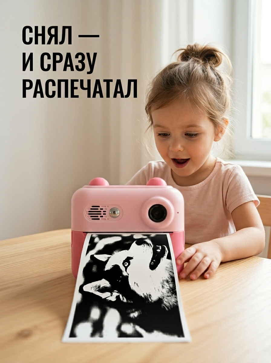Детский фотоаппарат с моментальной печатью без чернил, термопечать, 32 ГБ, для детей 3-5 лет, для девочек