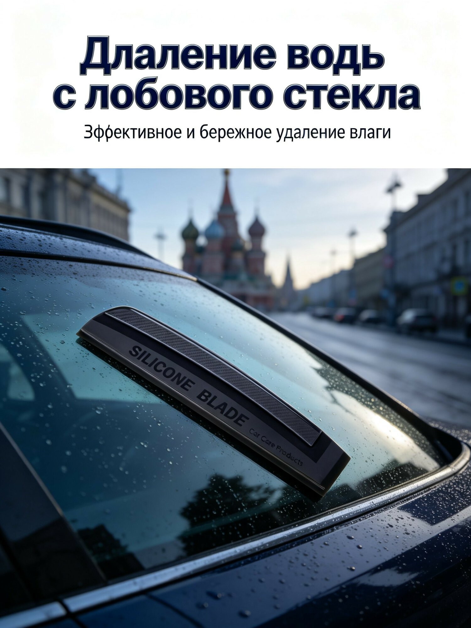 Силиконовый водяной стиратель для лобового стекла, черный 30x5 см — гибкий и не царапает, удобная большая ручка для окон автомобиля