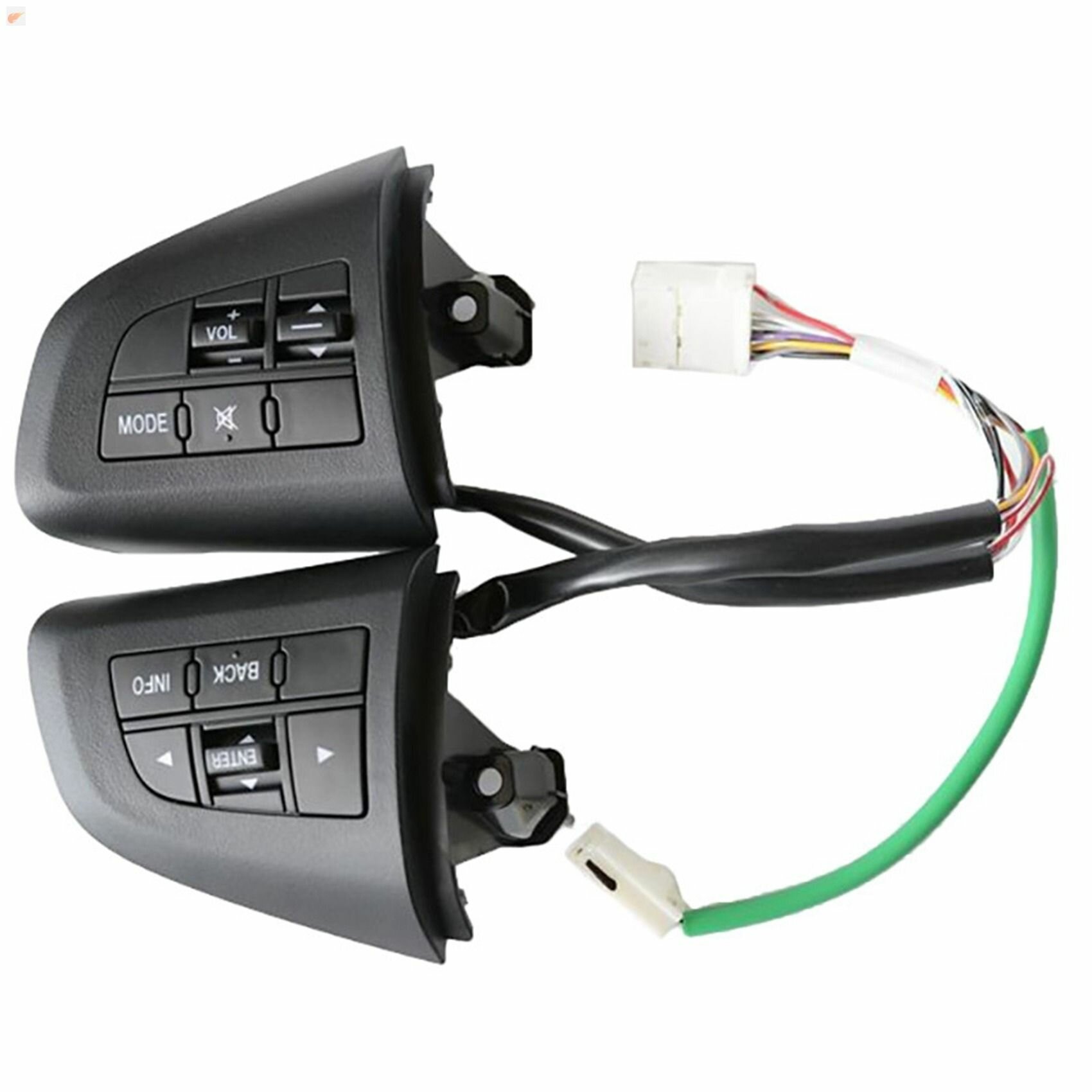 Кнопки на руль для Mazda 3 2011-2015, Mazda 5 2011-2013, CX-7/CX-9 — 2 шт, чёрные, ABS-пластик, с разъёмом без резки