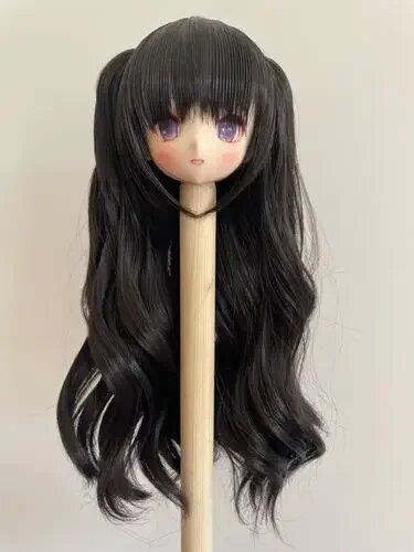Кукольный парик BJD черный, длинный, вьющийся, для головы 19.5-21см