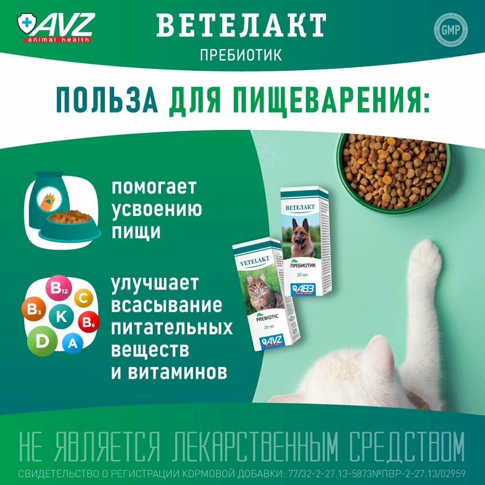 АВЗ Ветелакт Пребиотик для нормализации микрофлоры кишечника у животных, 20мл — фото 1