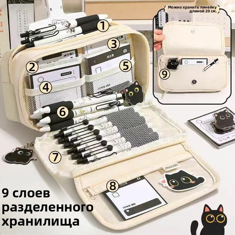 Пенал с кошками для школы, большой вместительный, 2-3 отделения, для девочек и мальчиков, начальные и старшие классы