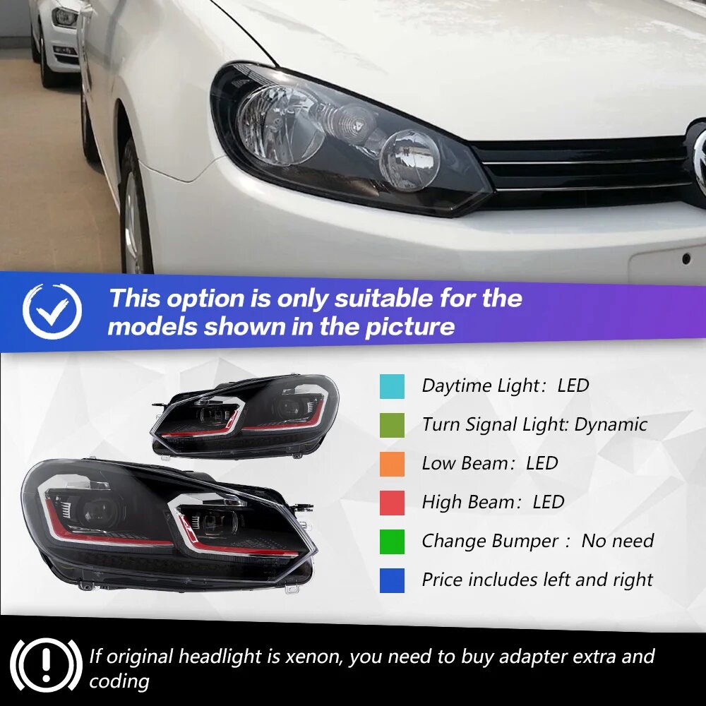 Фара AKD для VW Golf 6 MK6 светодиодная фара 2009-2012 Фары Golf6 Дневной ходовой огонь Поворотный сигнал Основной фара Ангельский глаз Проекторный линза