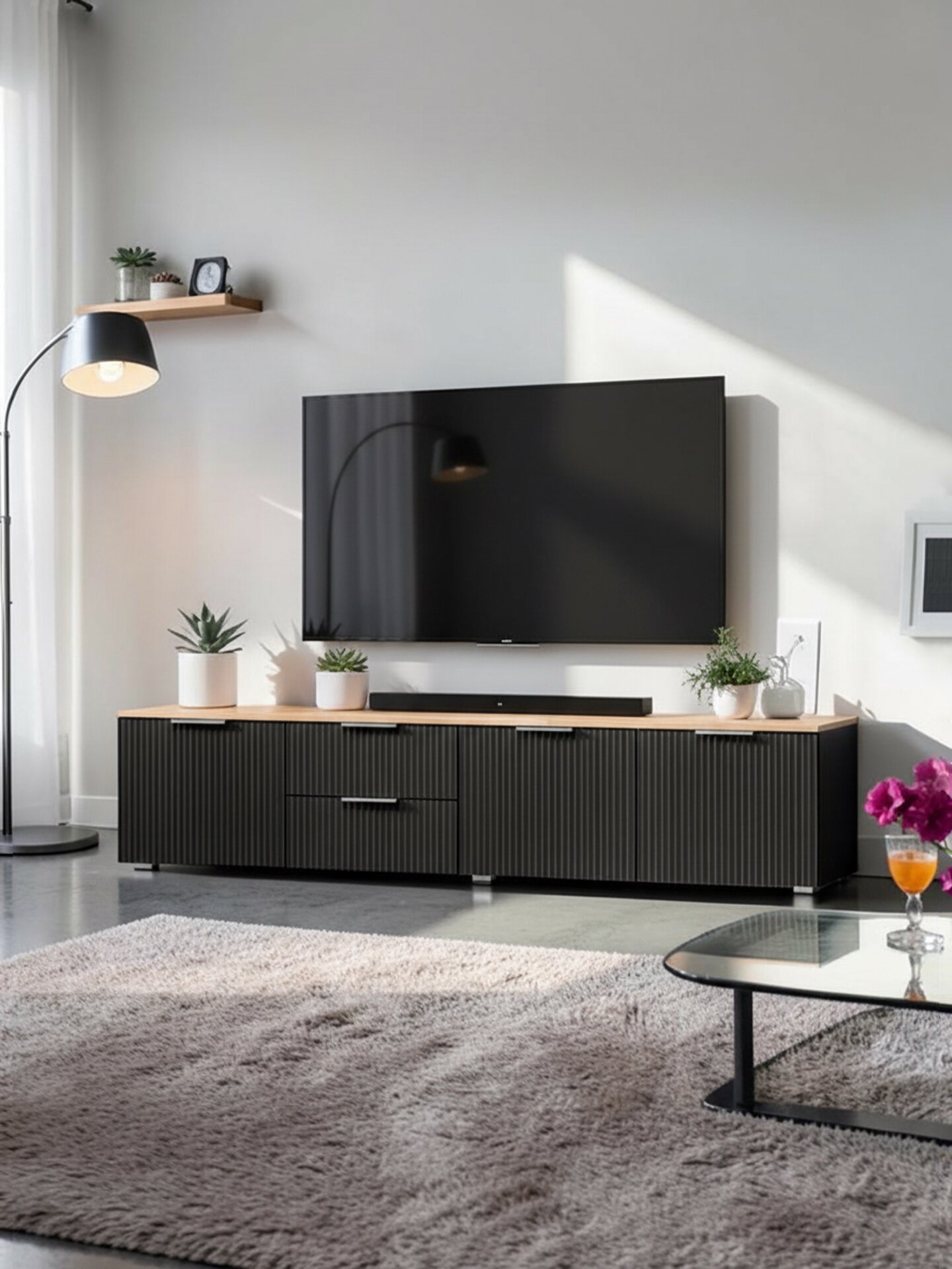 ТВ-тумба Салерно 1 (МДФ) 23006 Софт Черный агат Черный 0190 PE NOW 197x42x43 см, Дом мебели для вас