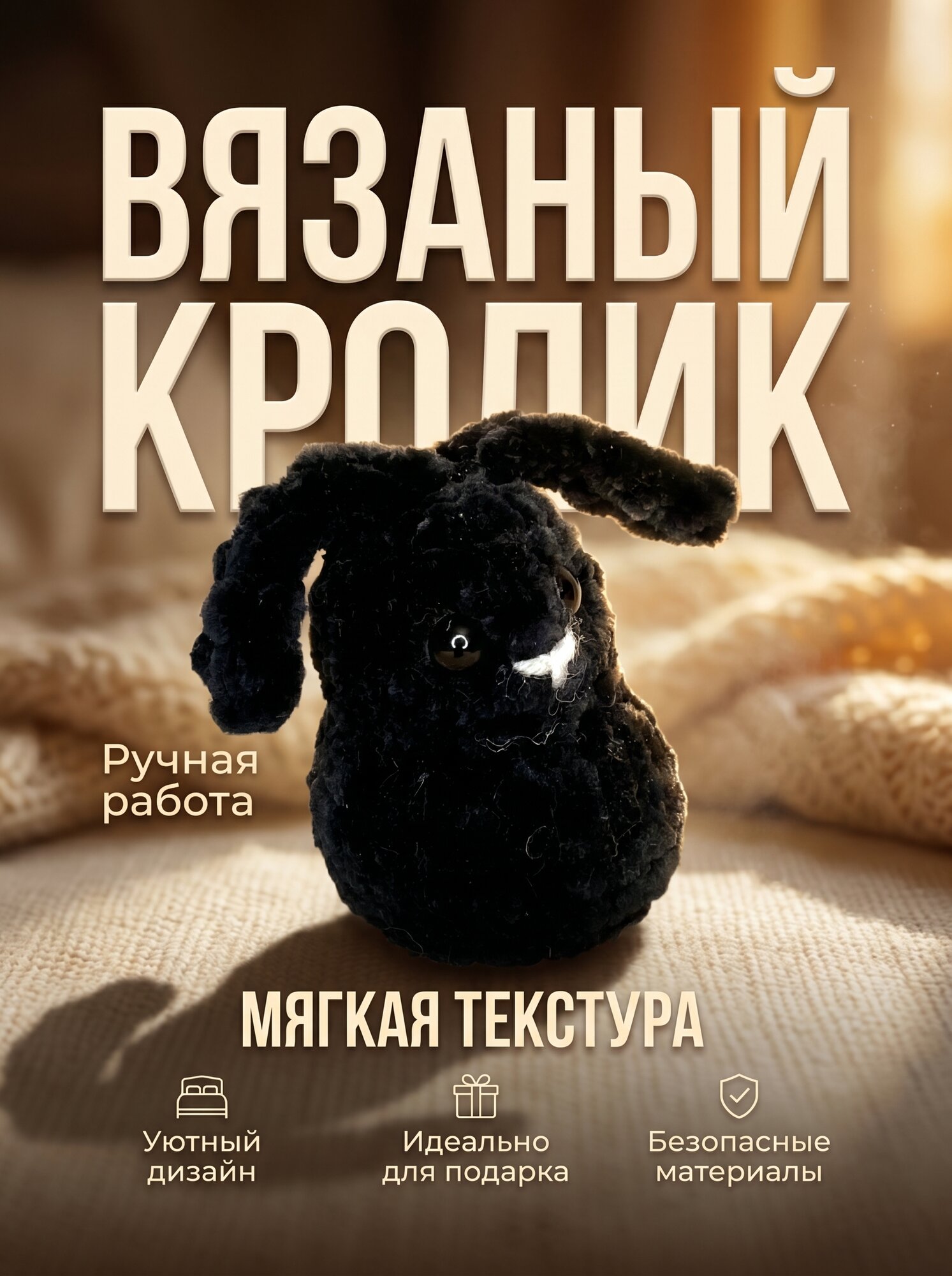 Мягкая игрушка Юренок "Зайчик", ручная работа, гипоаллергенная пряжа, наполнитель холлофайбер