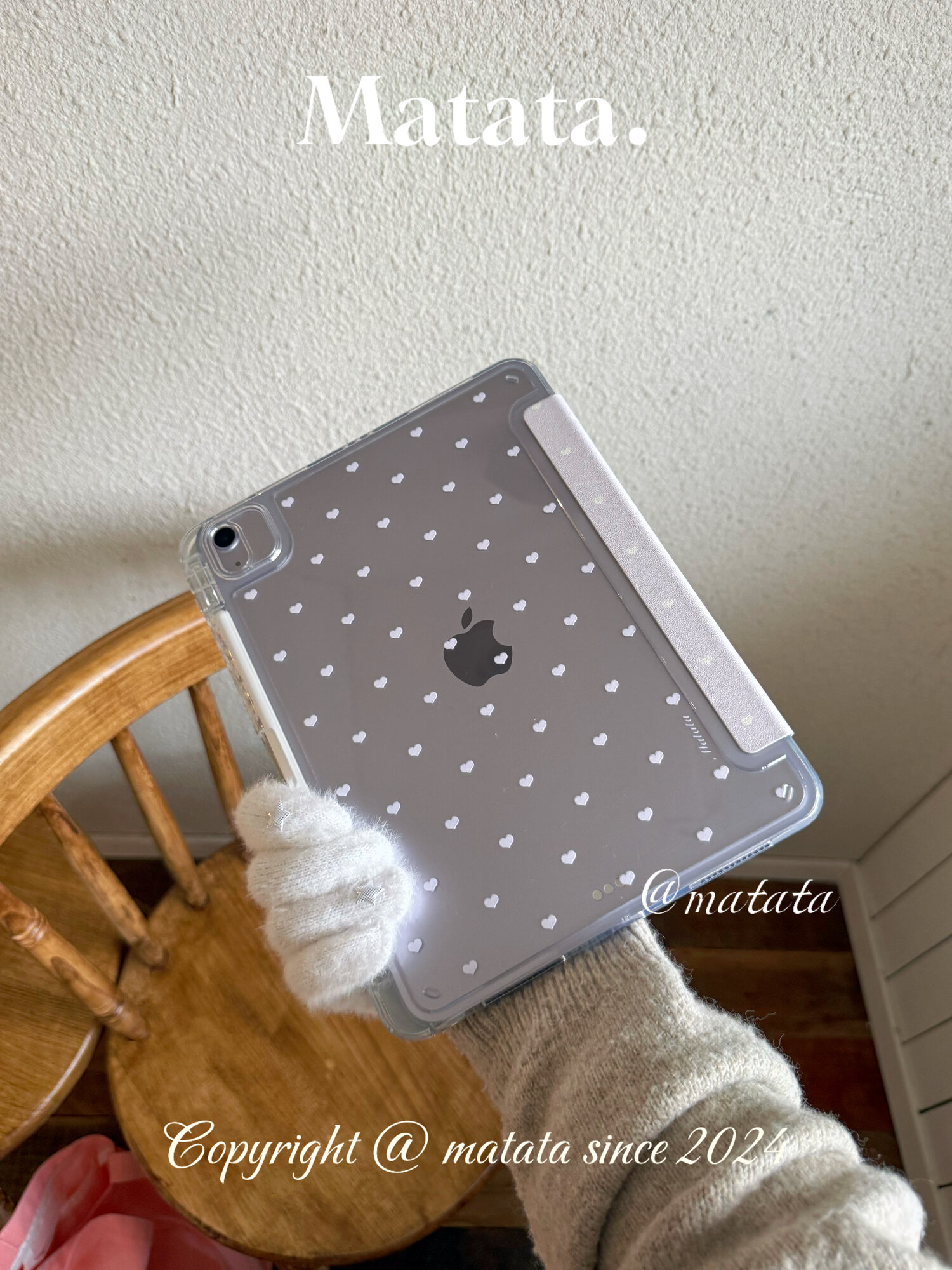 Чехол для iPad Pro 2020-2022 12,9 дюймов с фиолетовым сердечным узором, Y-образный трёхсоставной полный чехол