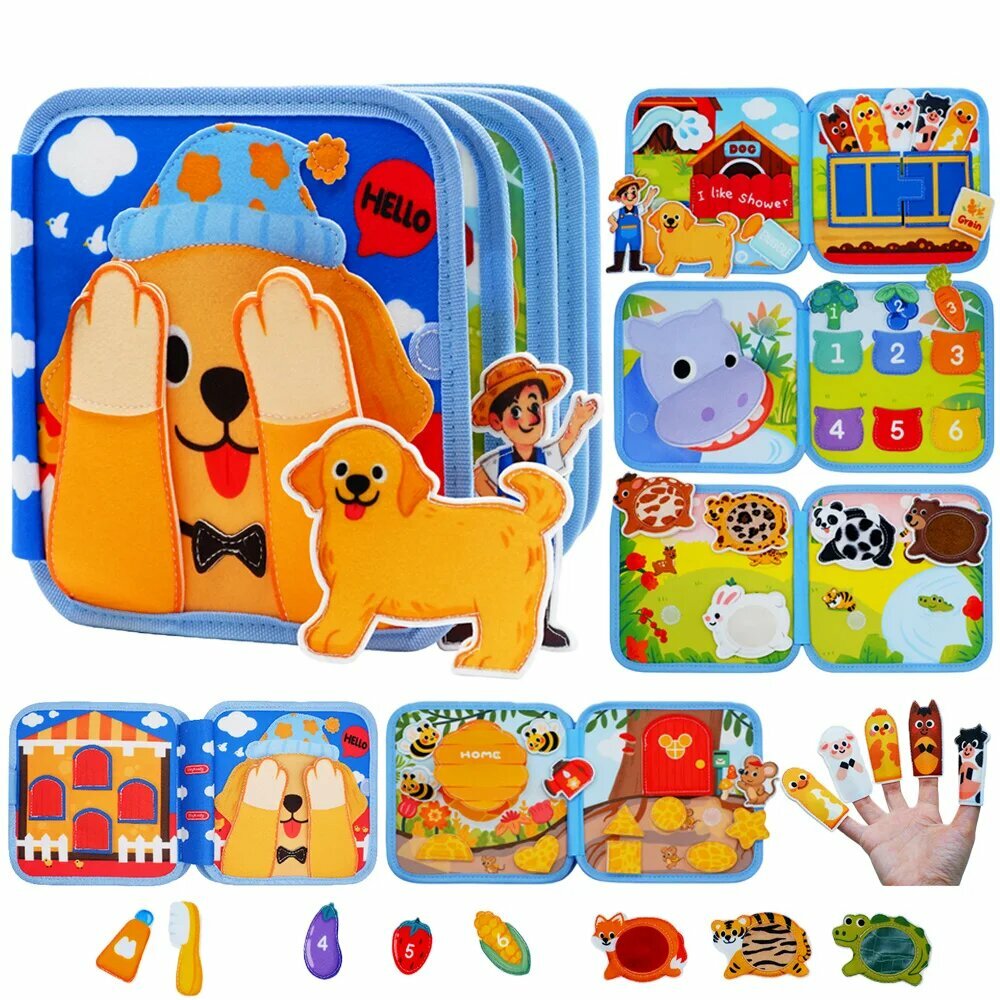 BizyKoady 3D Ферма Мягкий Бизиборд из фетра для малышей puppy