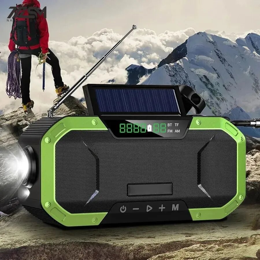 Водонепроницаемое радио IPX5 с ручной зарядкой, солнечной панелью и аккумулятором 5000mAh, красный