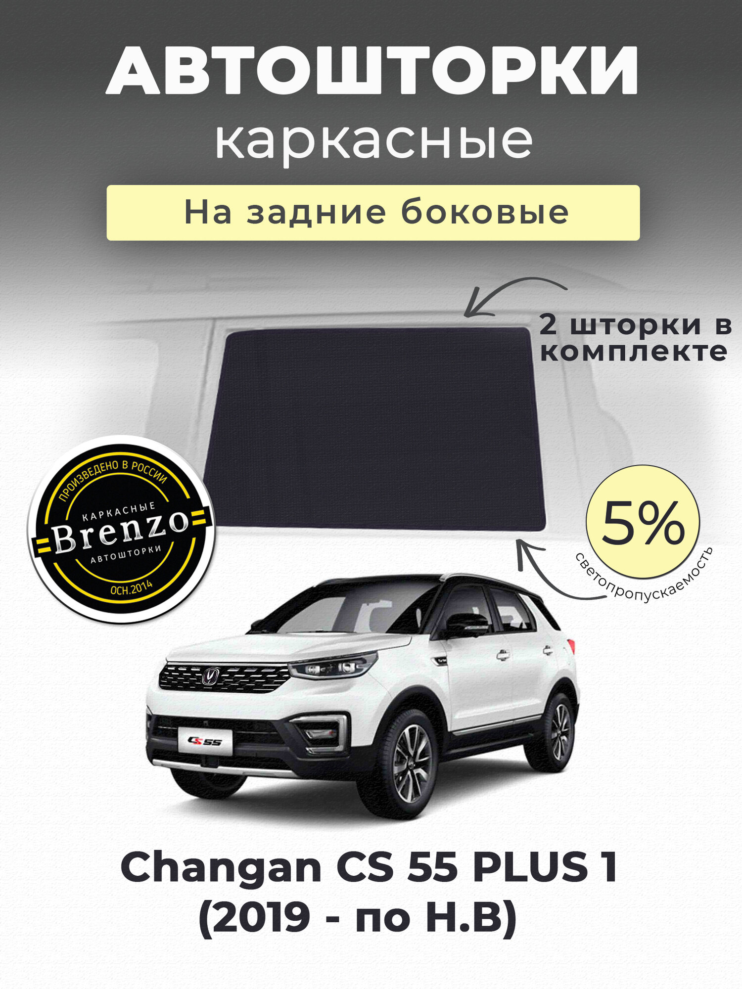 Каркасные шторки Changan CS 55 PLUS 1 (2019 - по Н. В) на задние двери 5%, сетки от солнца в машину
