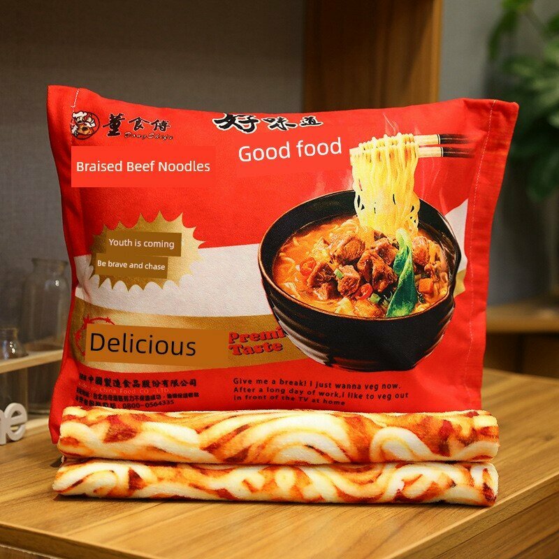 Плюшевое одеяло-подушка в виде рамена с вкусом говядины, мягкая ткань для сиденья авто или детского сна, 100 символов